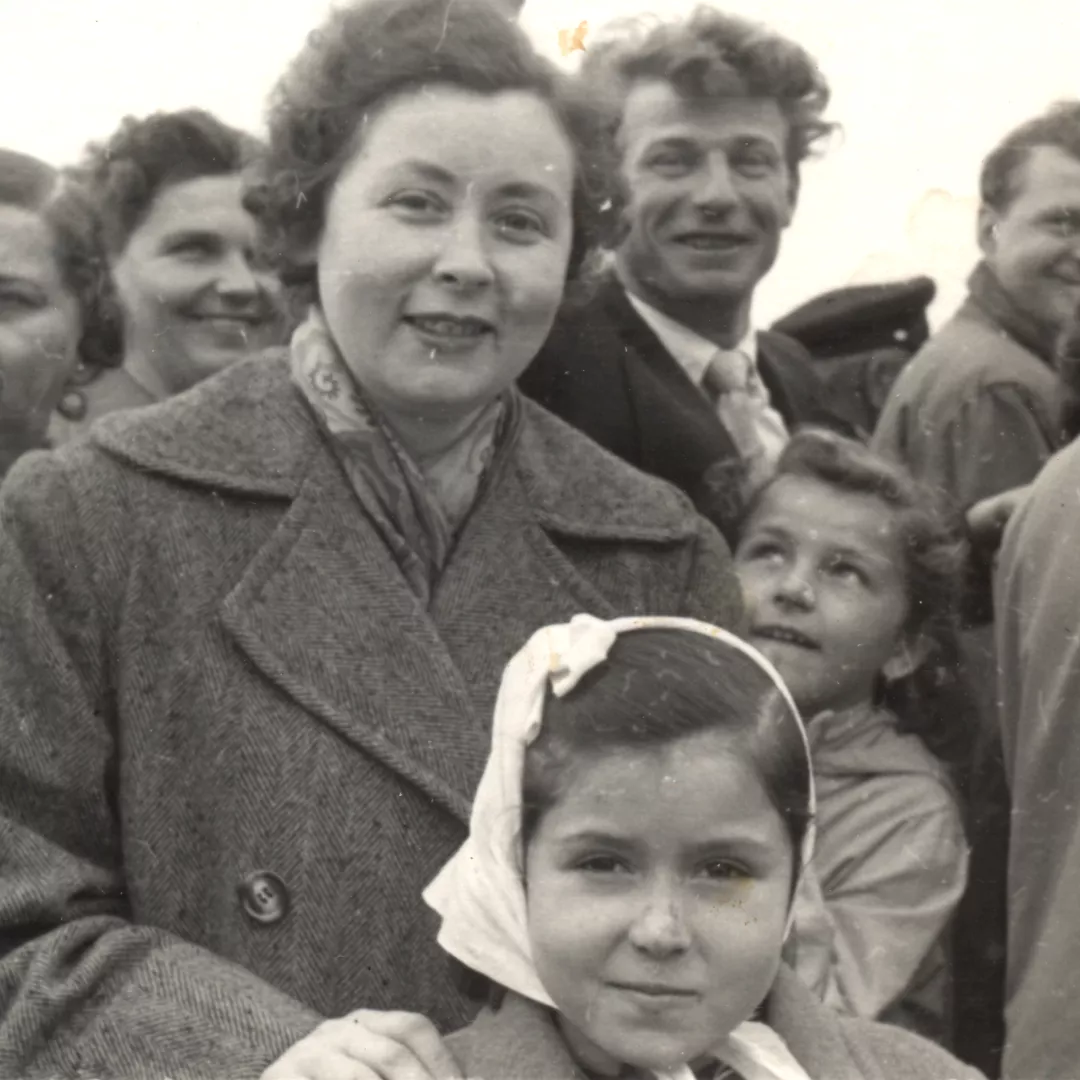 Viola Rozalia Fischerova and her daughter Vierka at a 1st May parade ...